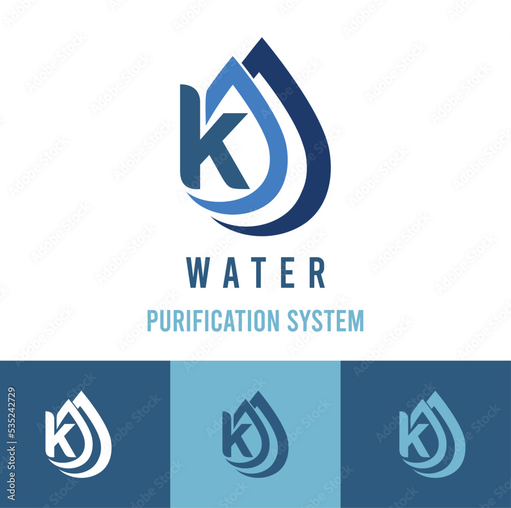 Initial k Letter with water drop icon for water purification system ...