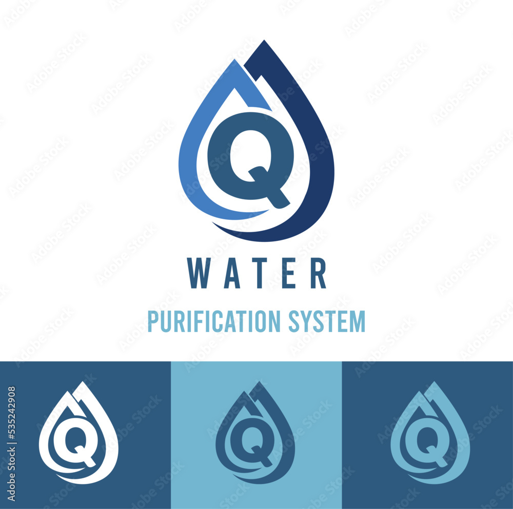Initial q Letter with water drop icon for water purification system ...