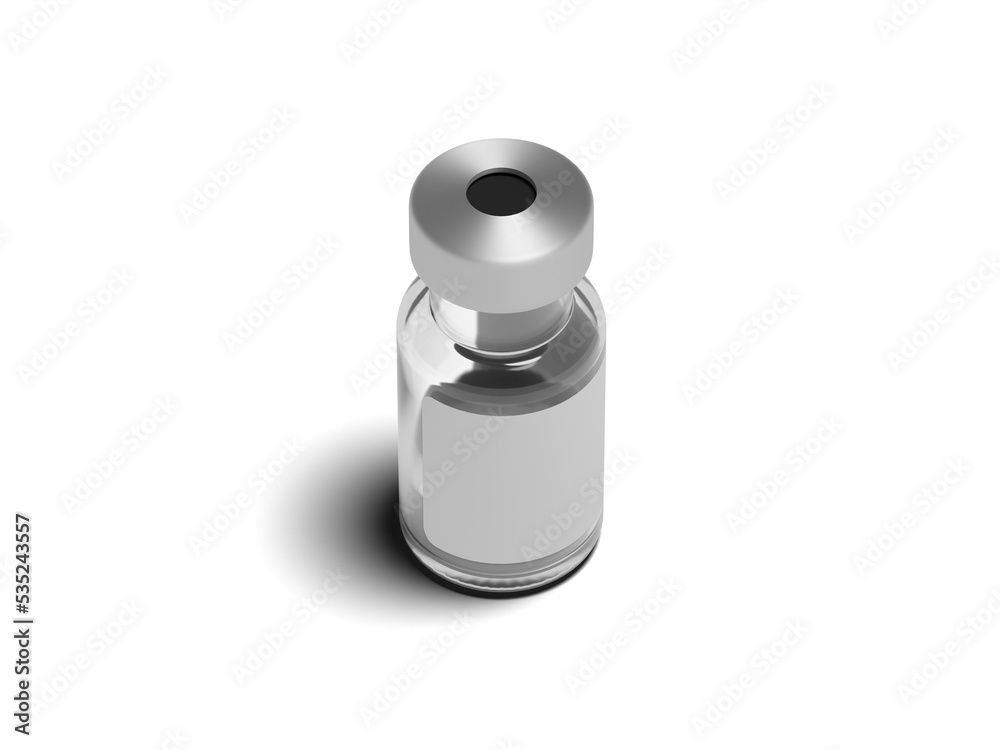 Isometric view of a labelled vial. Blank label. Rotated. Isolated ...