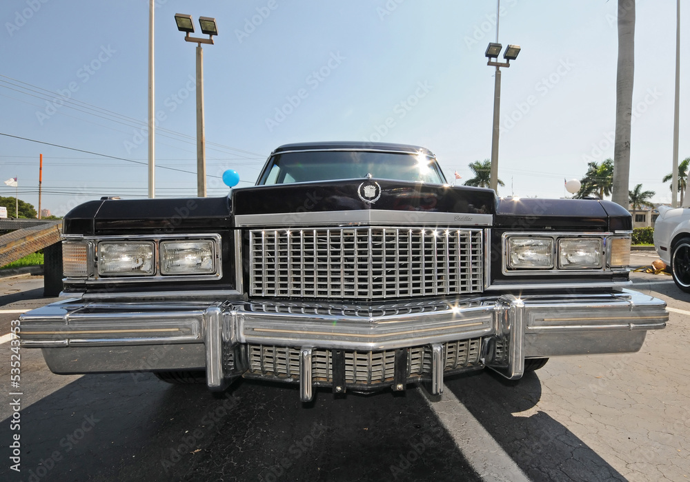 Classic Cadillac front view sunny day in Florida Stock Photo | Adobe Stock
