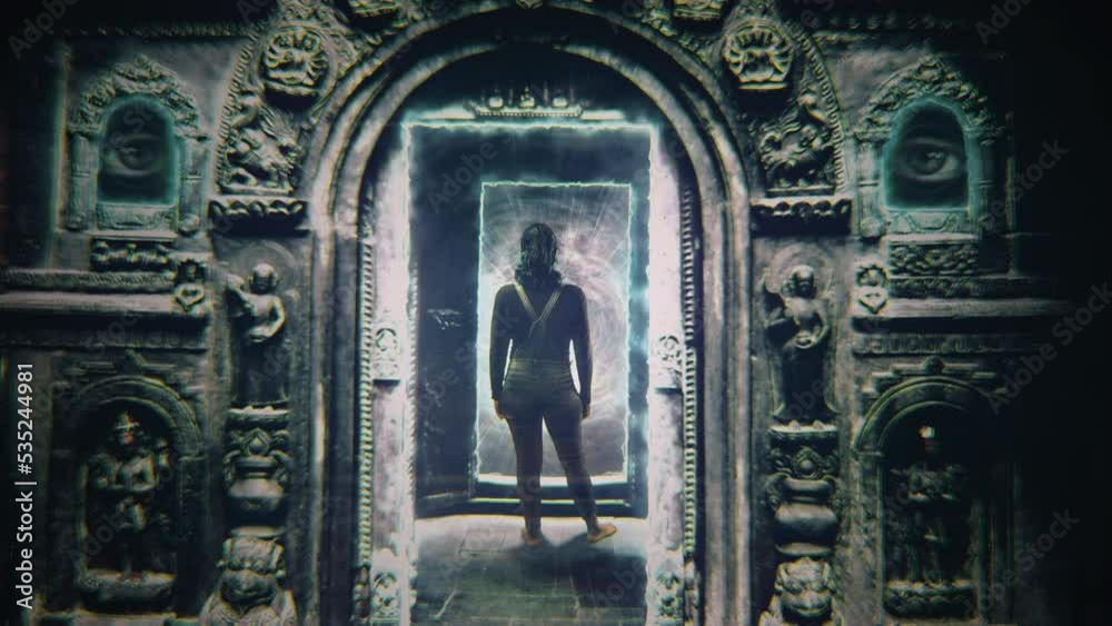 Dimensional Portal Mystic Temple Woman Zoom In Magnetic Field. Woman ...