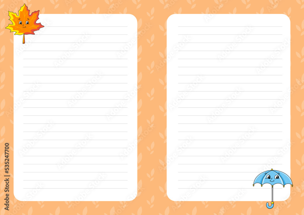 Colored sheet template for notes. Paper page for journal, notebook ...