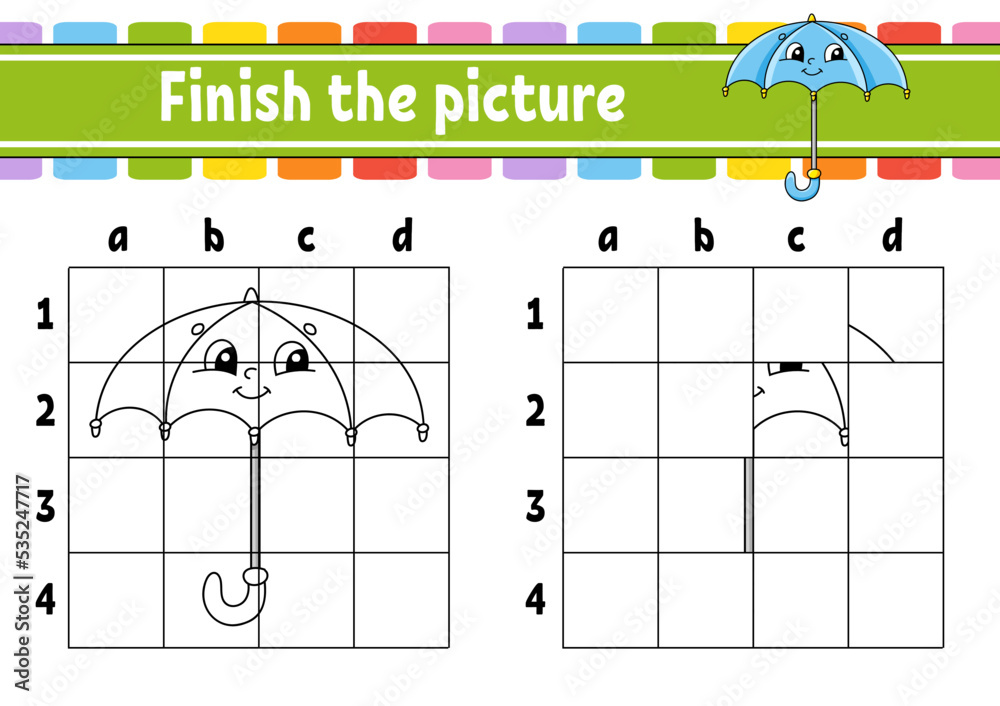 Finish the picture. Coloring book pages for kids. Education developing ...