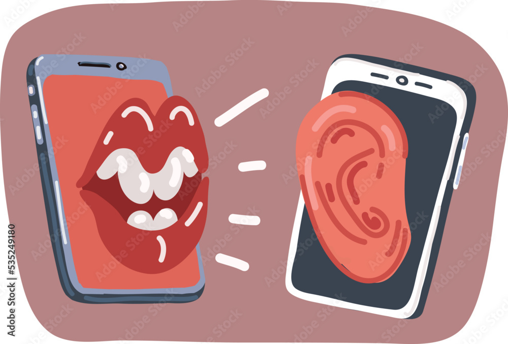 Vector illustration of mouth whispering each other in the ear the ...