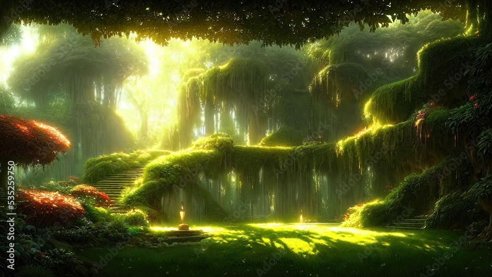 Poster Garden of Eden, exotic fairytale fantasy forest, Green oasis – Wall Art | UkPosters