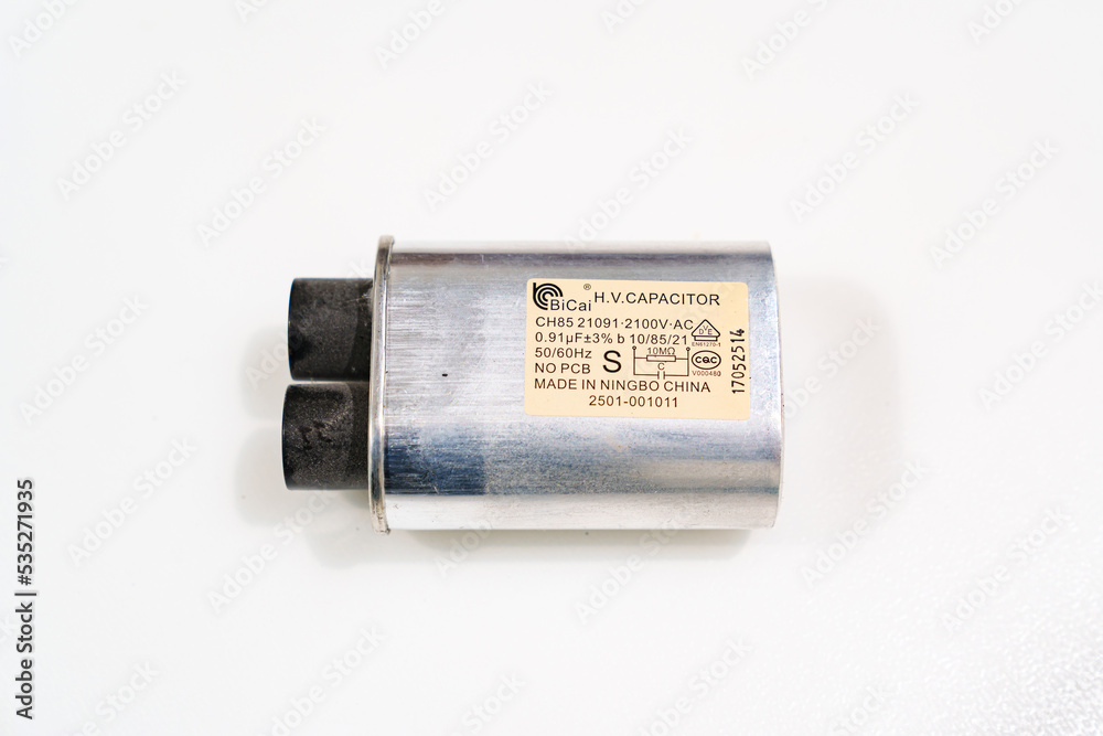 High-voltage capacitor BiCai. white background. Part from Samsung ...