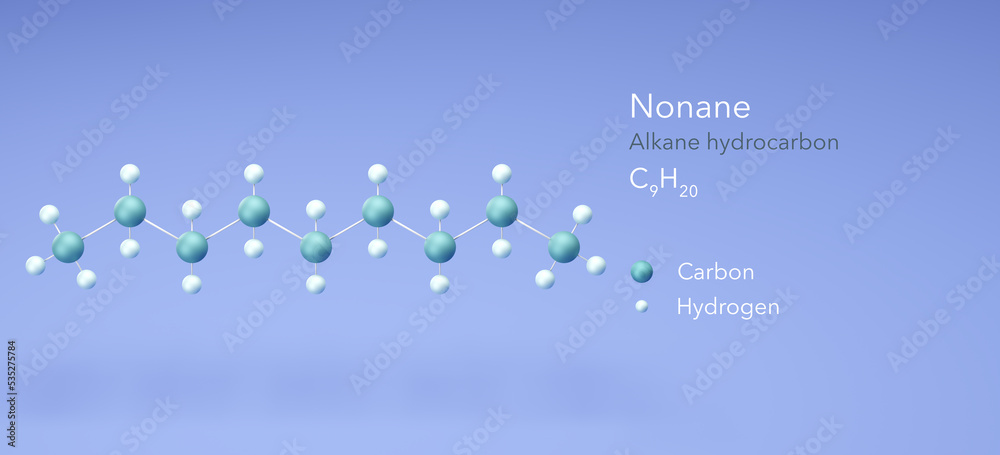 nonane, molecular structures, Alkane hydrocarbon, 3d model, Structural ...