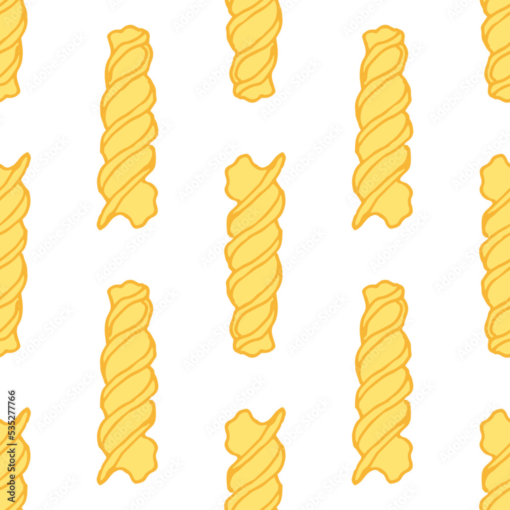 Fusilli macaroni pattern, yellow in a flat style. vertical seamless ...