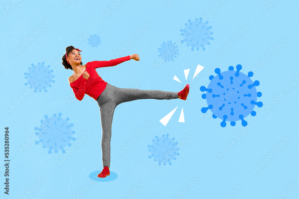 Creative drawing collage picture of funny strong woman leg kick ...