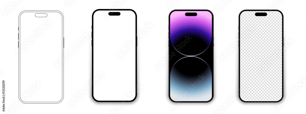 Set of realistic models smartphone with transparent screens. Smartphone ...