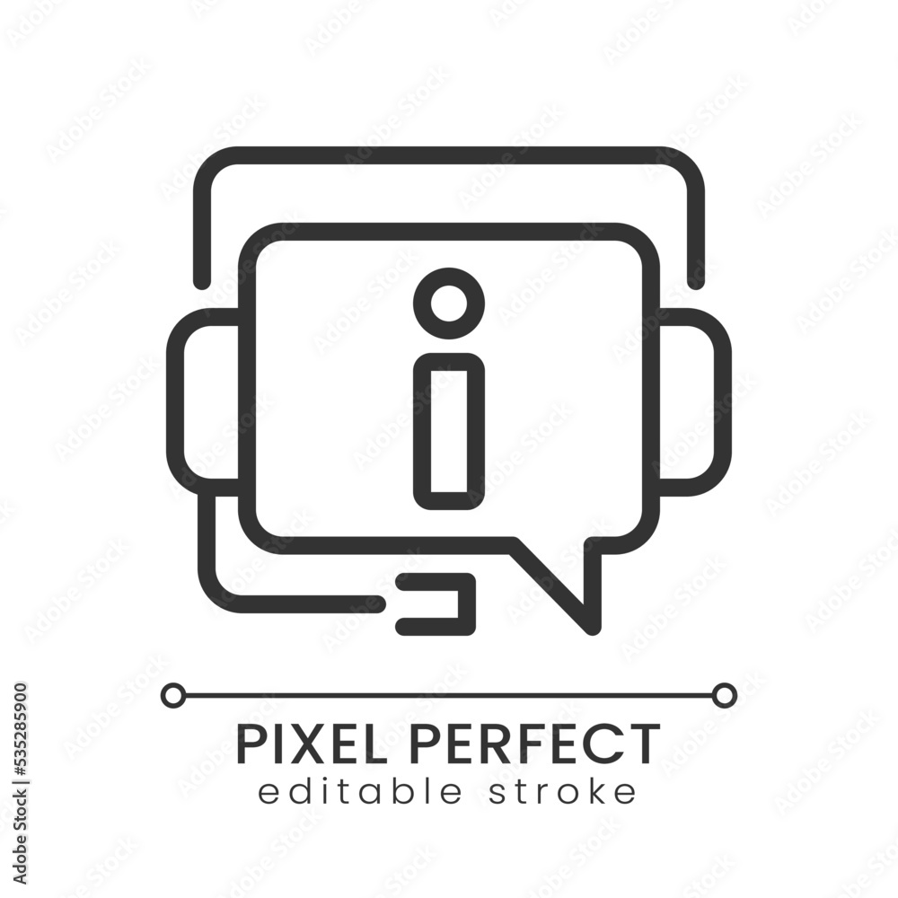 Customer support pixel perfect linear icon. Call center service. Informational help for clients ...
