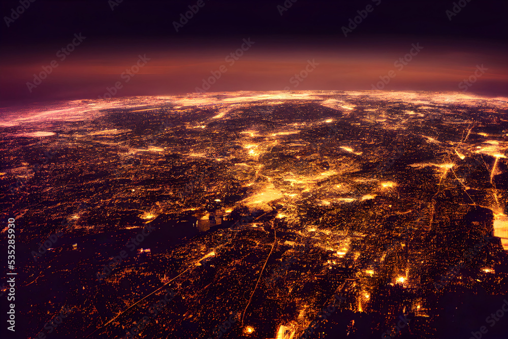 Houston satellite view. Night city with street lights, view from space ...