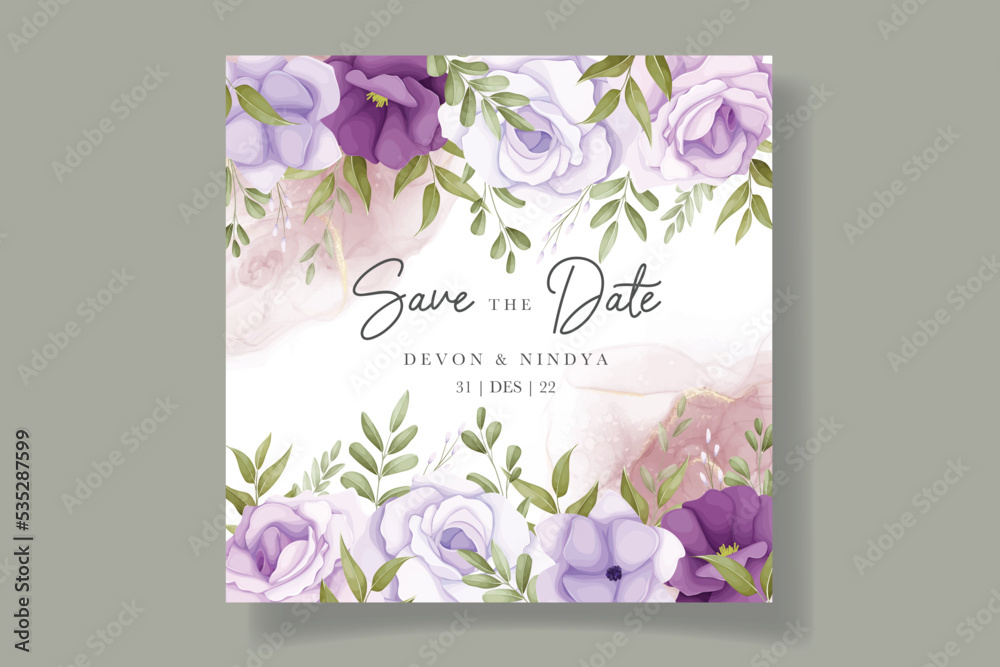 Beautiful purple flower wedding invitation card design Stock Vector ...