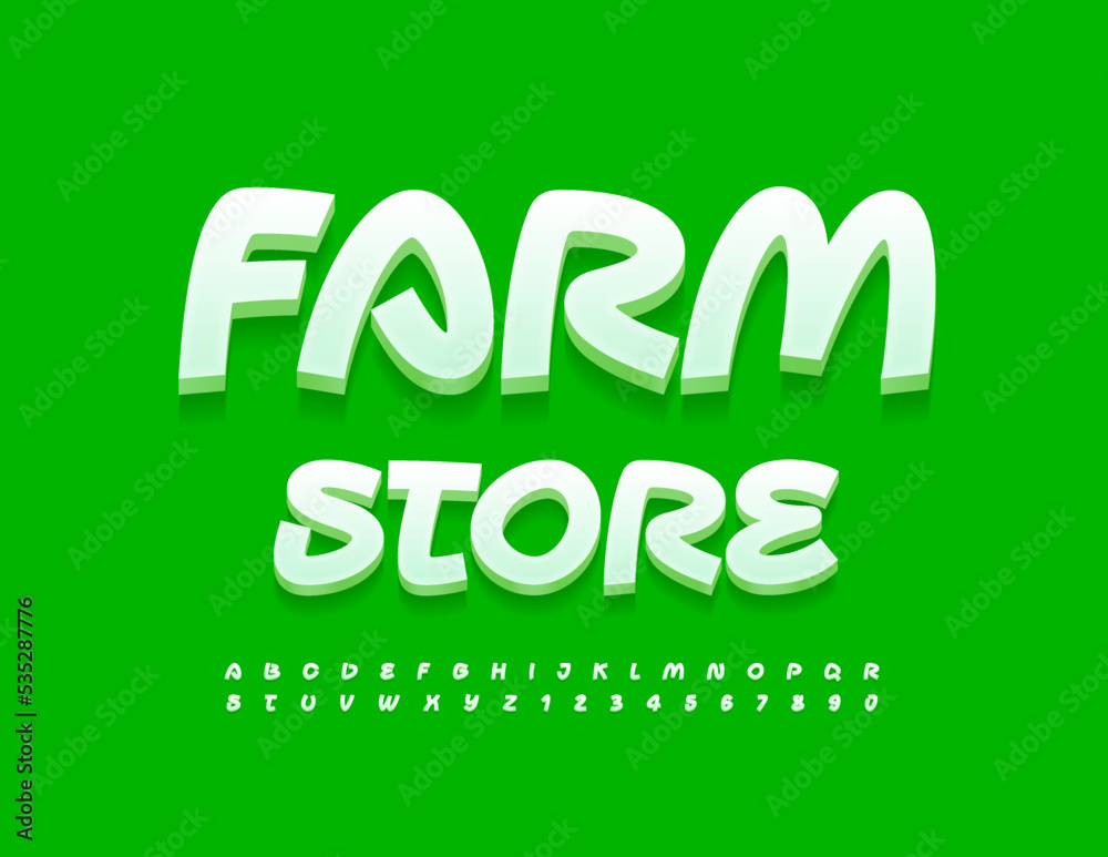 Vector bright Signboard Farm Store. Handwritten white Alphabet Letters ...
