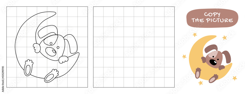Copy the symmetrical drawing of a cute puppy, a dog on the moon in ...
