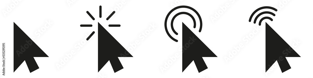 Computer mouse click cursor gray arrow icons set and loading icons. Set ...