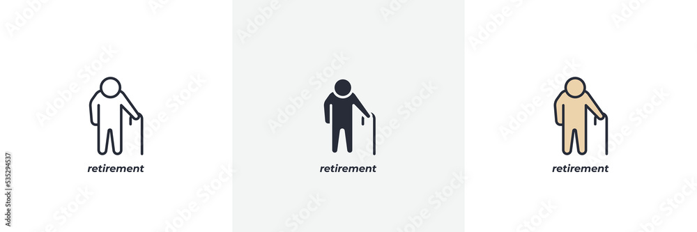 retirement icon. Line, solid and filled outline colorful version ...