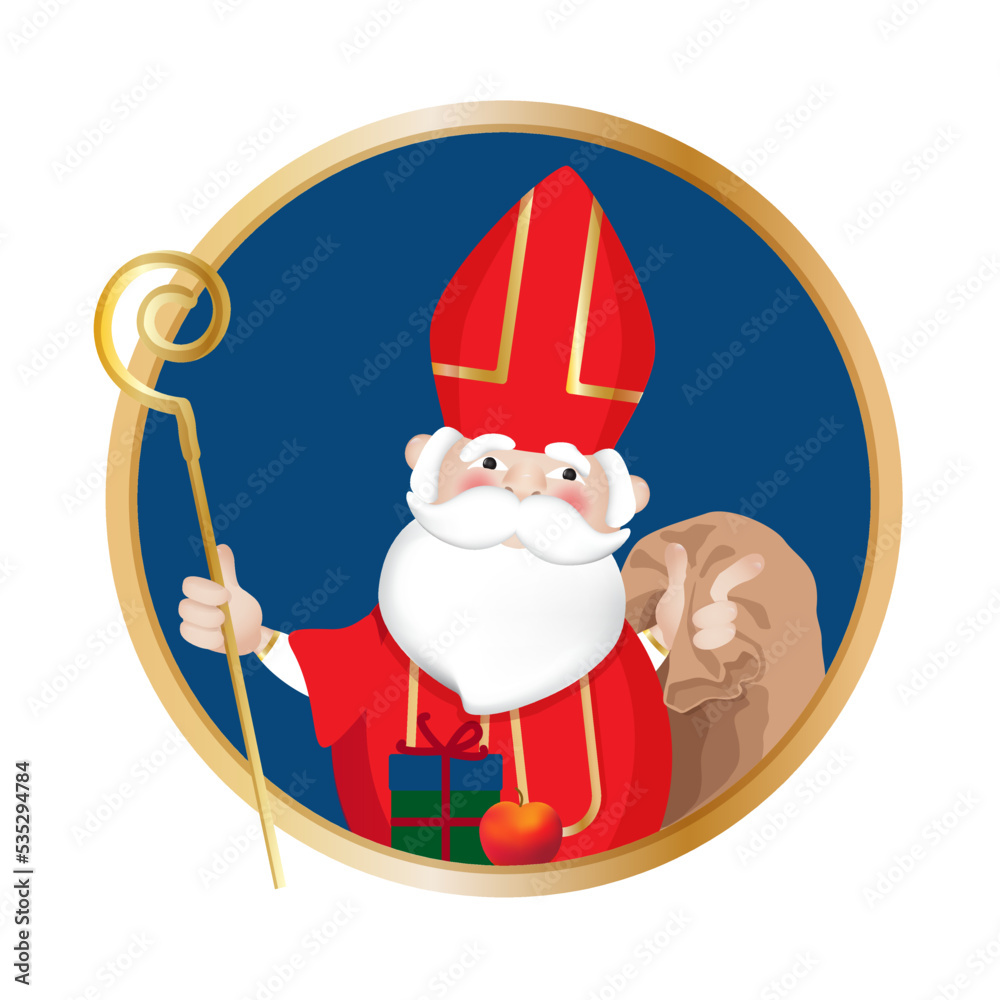 Vecteur Stock Cute Saint Nicholas or Sinterklaas in mitre hat with sack ...