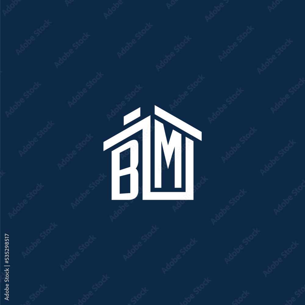 Initial letter BM house shape logo with geometric pictogram icon style ...