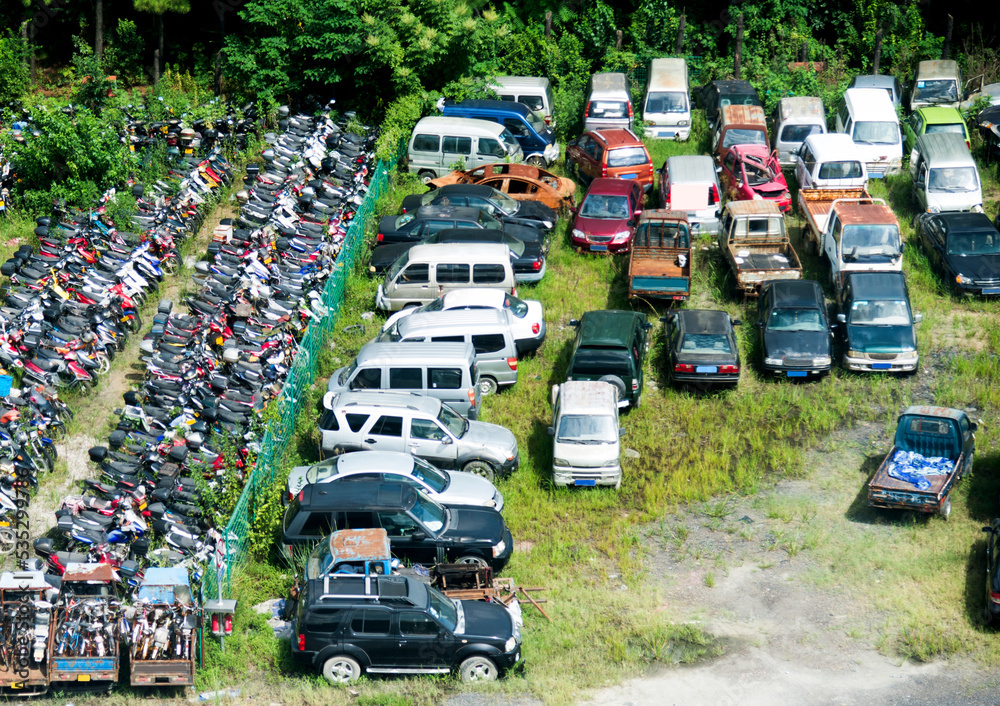 Poster Group of old junk cars at junkyard – Wall Art | UkPosters