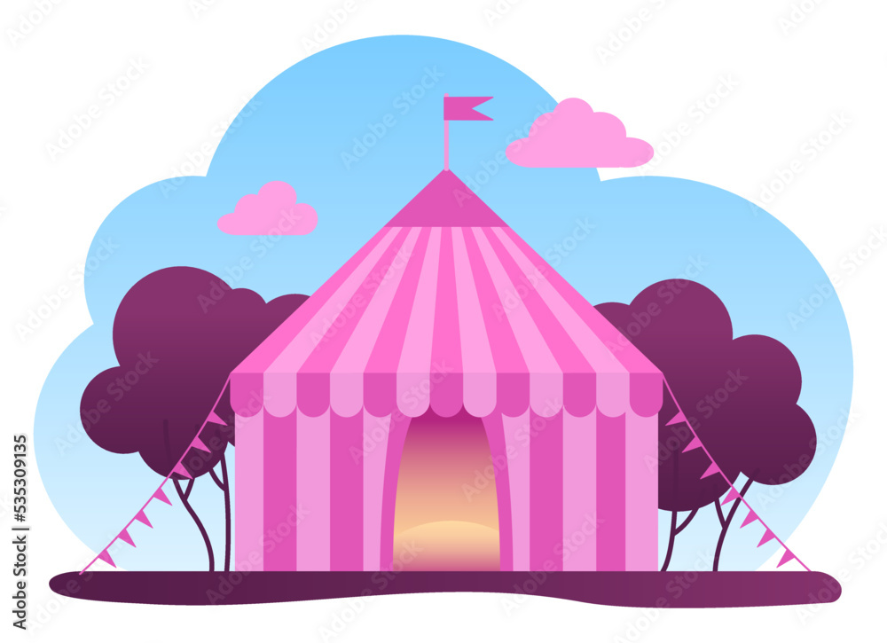 Circus pink tent with flags. Carnival circus tent, amusement park ...