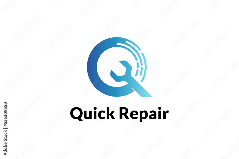 Quick repair logo with letter Q, wrench and fast motion shape concept ...