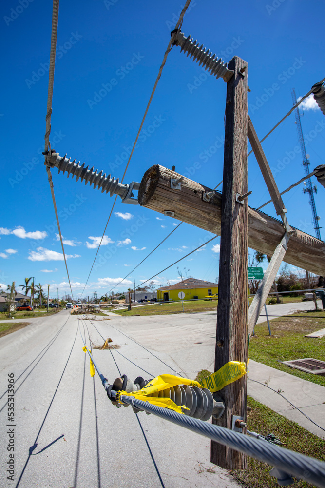 Downed powerlines in Cape Coral Florida after Hurricane Ian passed ...