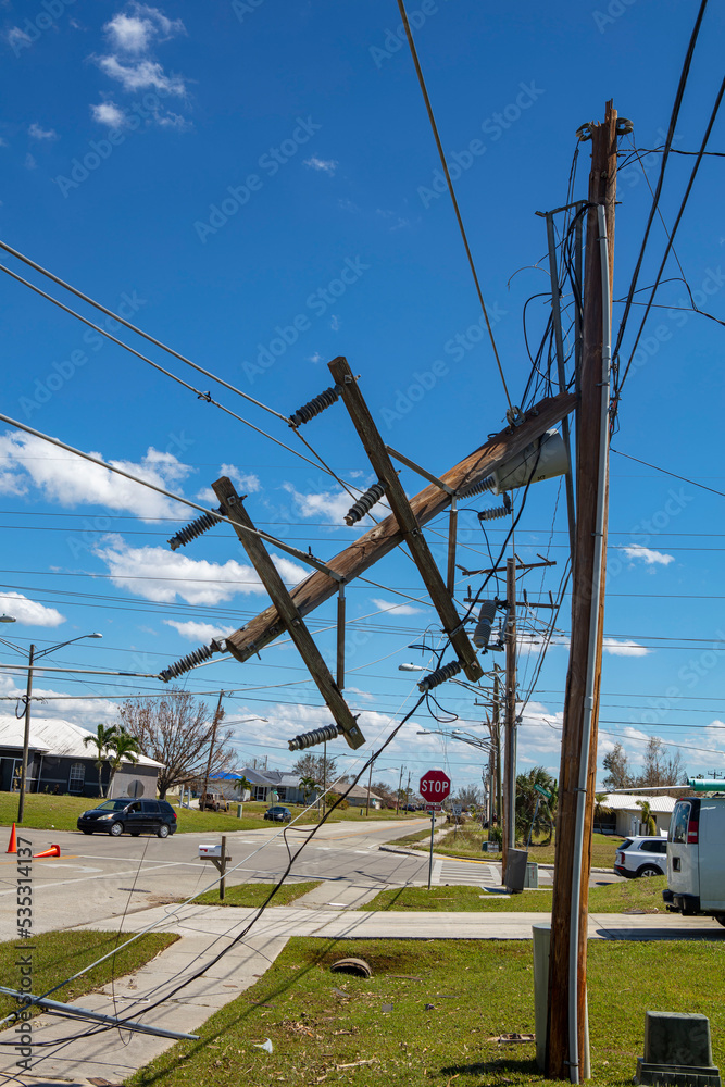 Downed powerlines in Cape Coral Florida after Hurricane Ian passed ...