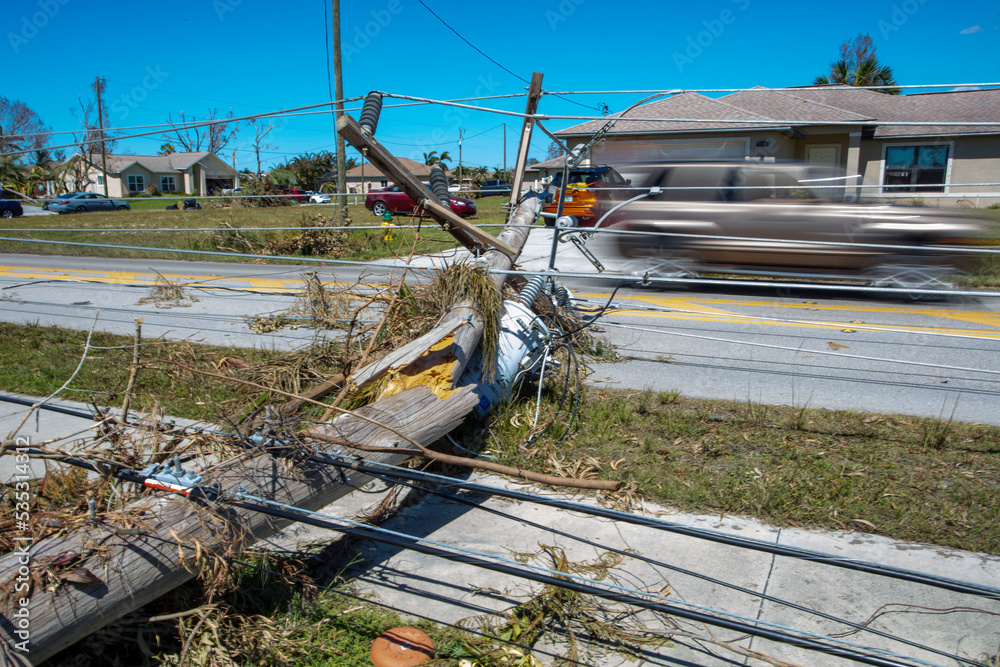 Downed powerlines in Cape Coral Florida after Hurricane Ian passed ...