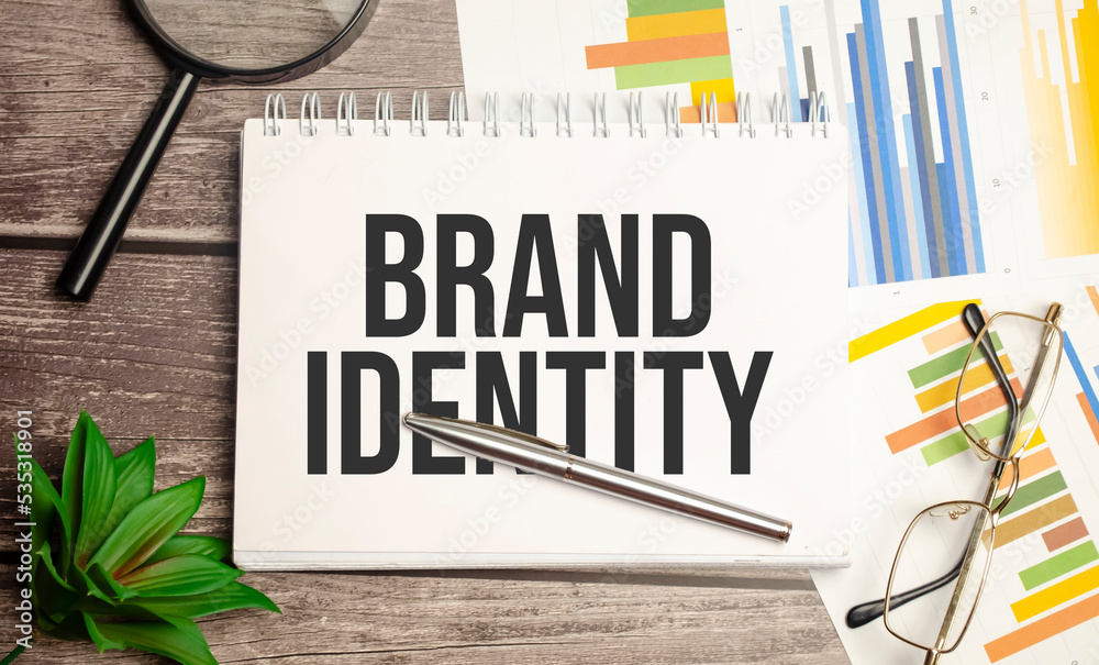 notepad ,chart and calculator. Top view text brand identity Stock Photo ...