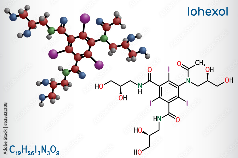 Iohexol molecule. It is contrast agent used in myelography and contrast ...