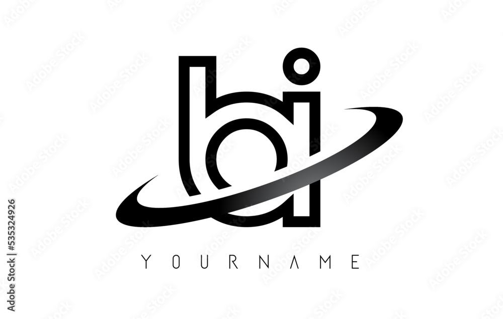 Outline Letters bi b i logo with a minimalist design and swoosh ...
