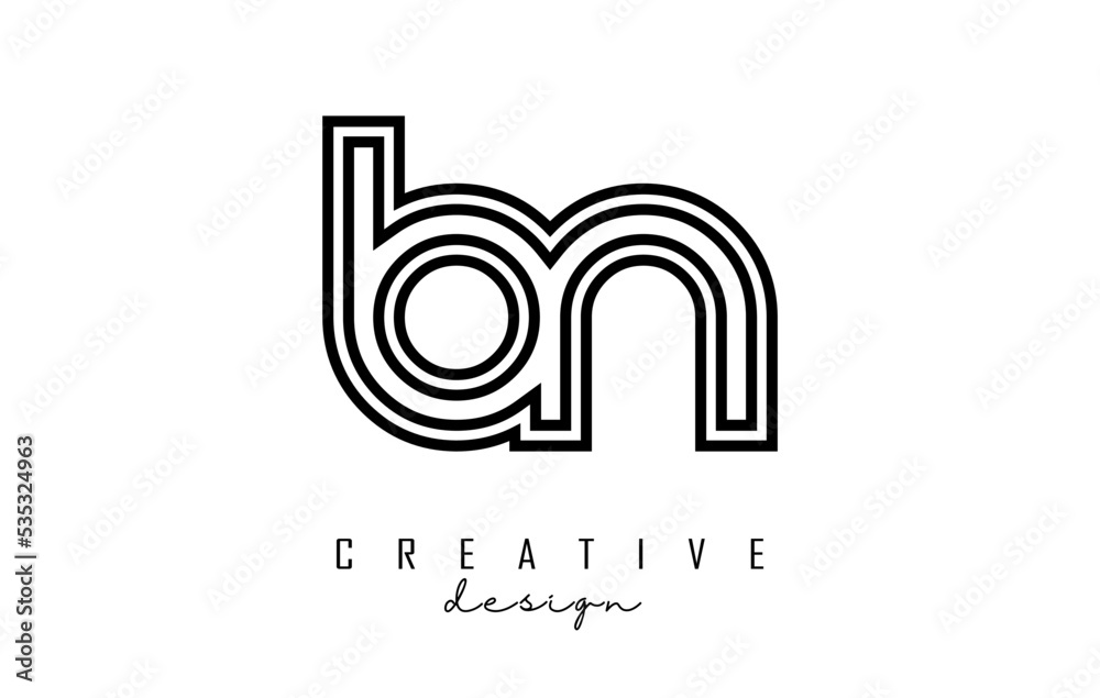 Outline Letters bn b n logo with a minimalist design. Letters with ...
