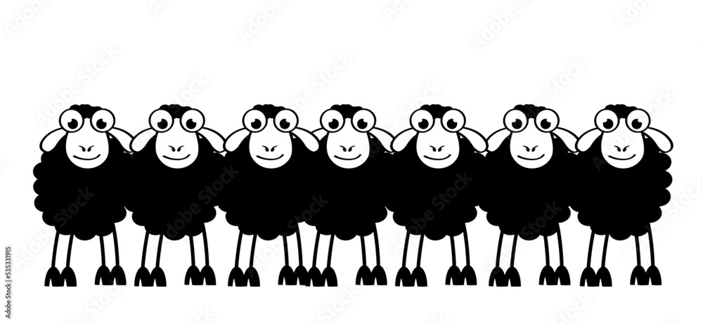 Cartoon, comic cute black and white sheep stickman. sheep icon. Drawing ...