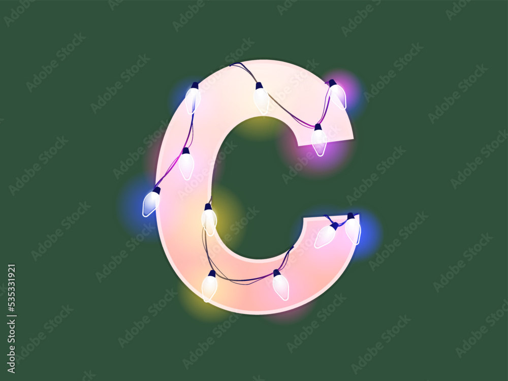 English alphabet vector illustration. Type with glowing Christmas ...