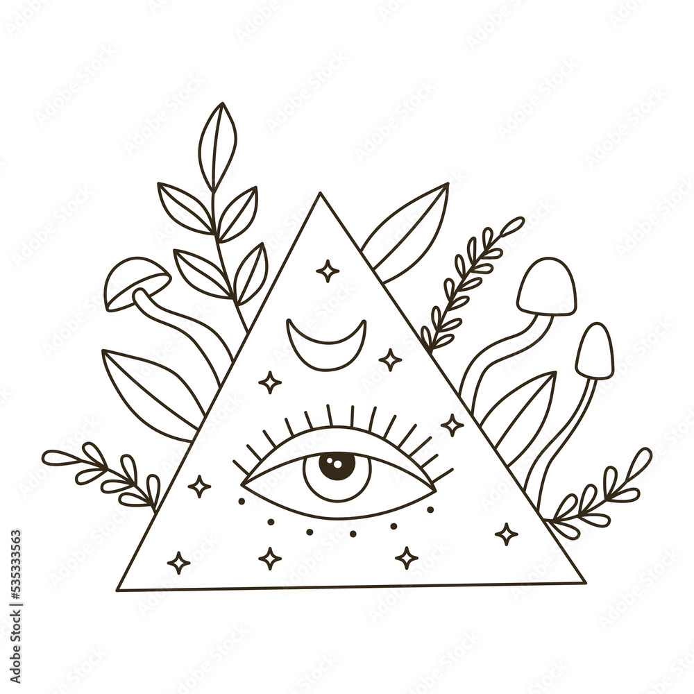 70s vector psychedelic religion symbol. Eye of providence in outline ...