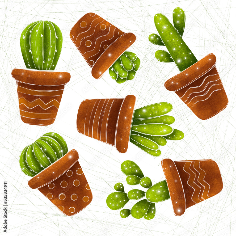 Seamless pattern with different cactus. Bright texture with green cacti ...