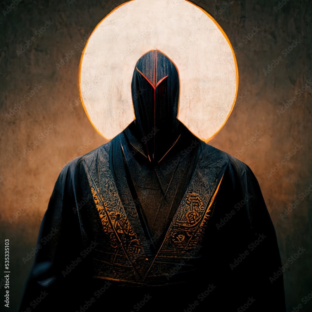 Mysterious Man in Mask Ninja Digital Art, Concept Art, 3D Render Stock ...