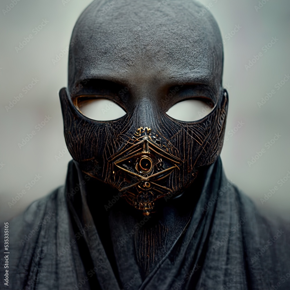 Mysterious Man in Mask Ninja Digital Art, Concept Art, 3D Render Stock ...
