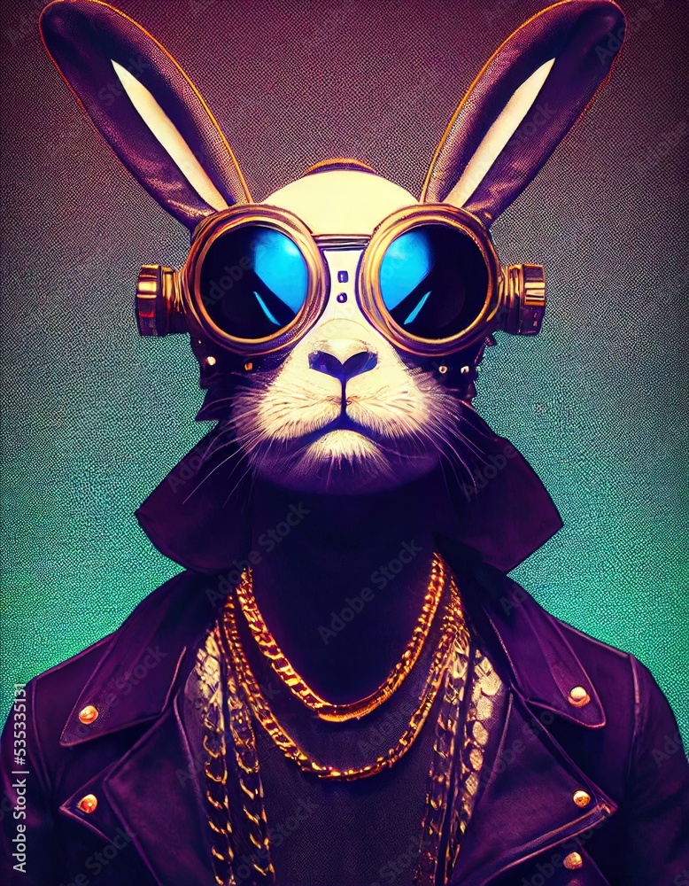 Rabbit in Glasses Gangsta Pose NFT Digital Art, Concept Art, 3D Render ...