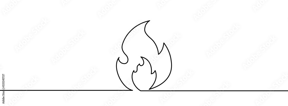 Continuous line drawing of fire. Flame linear icon. One line drawing ...