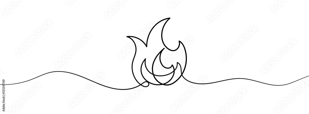Continuous line drawing of fire. Flame linear icon. One line drawing ...