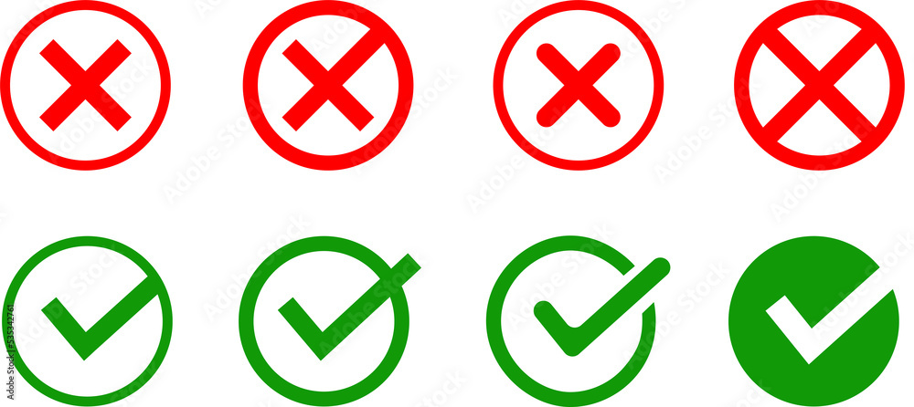 Red cross x vector icon and Green Check mark. Green sign of consent ...