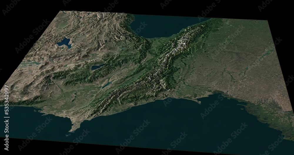 Stockvideon Caucasus east to west map with 3d relief 4K satellite ...