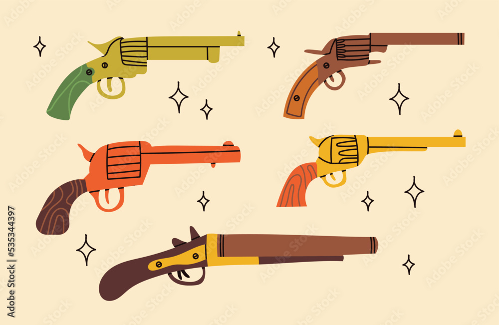 Cowboy western theme wild west concept.Hand drawn colorful vector set ...