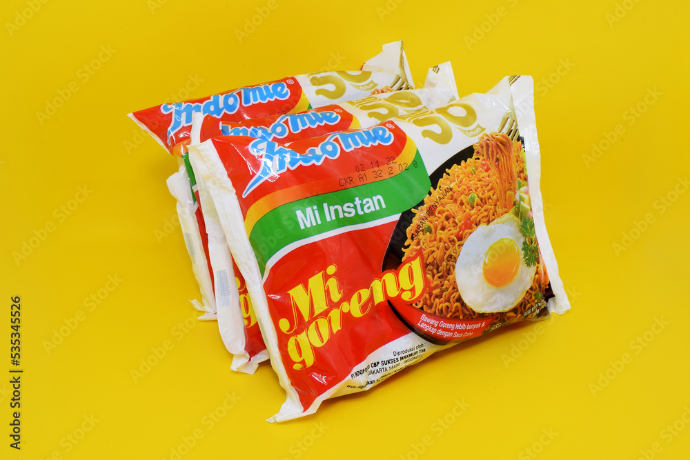 Indomie goreng instant noodles photo on a yellow background on October ...