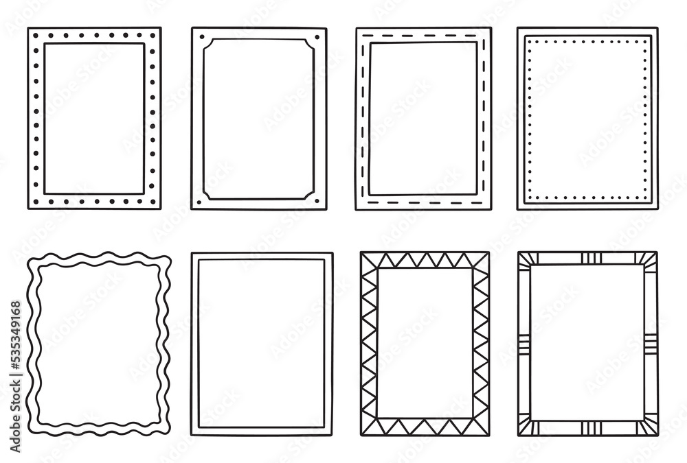 Hand drawn set of frames doodle. Rectangular borders in sketch style ...