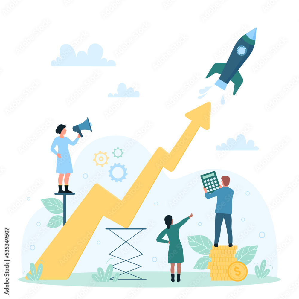 Success business startup vector illustration. Cartoon tiny people ...