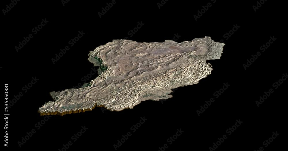 Iran west to east map with 3d relief 4K satellite ground height vídeo ...