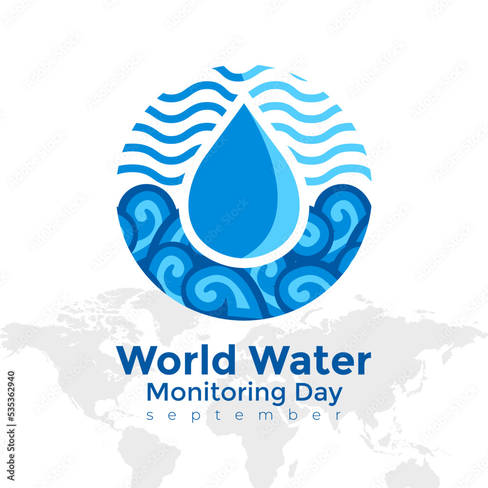 World Water Monitoring Day with illustration of drops and flow of water ...